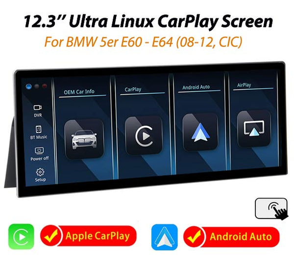 12.3'' Ultra CarPlay Android Auto Linux screen BMW 3er E90/ 5er E60 CIC – Hifimax BMW Navigation